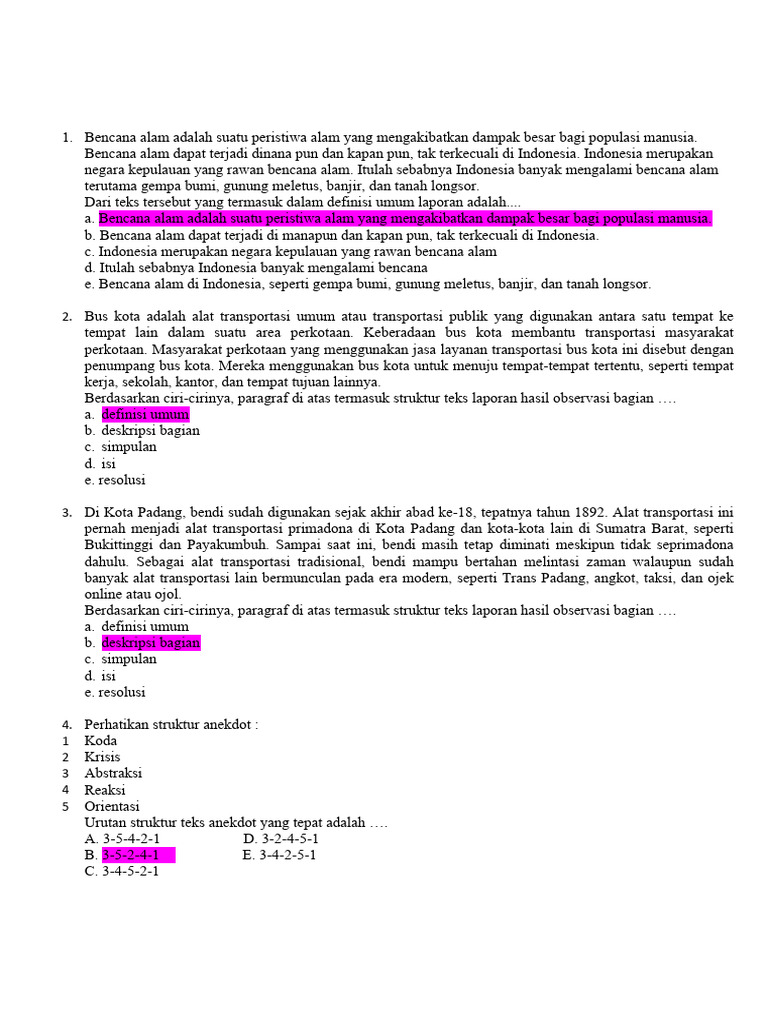 Latihan Soal PSAJ B. Indonesia - Materi Kelas X | PDF