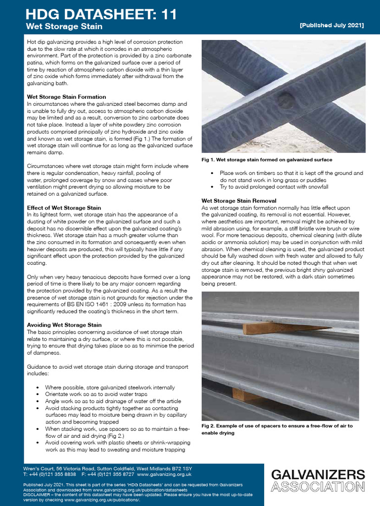HDG Datasheet 11 - Wet Storage Stain | PDF | Corrosion | Zinc
