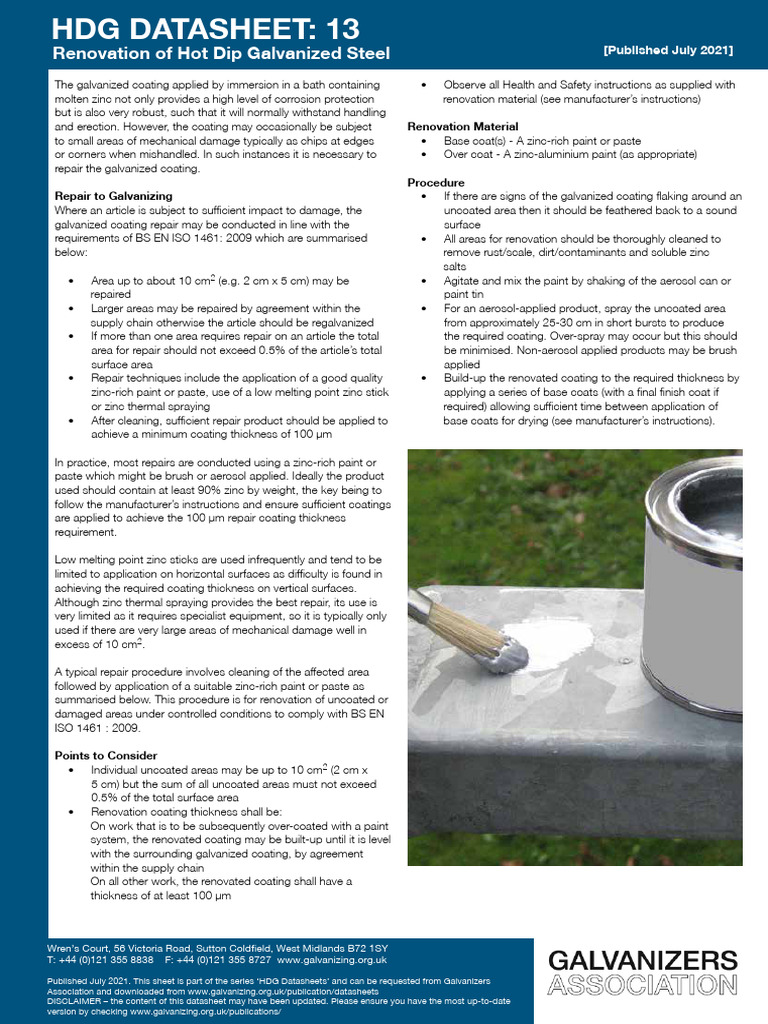 HDG Datasheet 13 - Renovation of Hot Dip Galvanized Steel | PDF ...