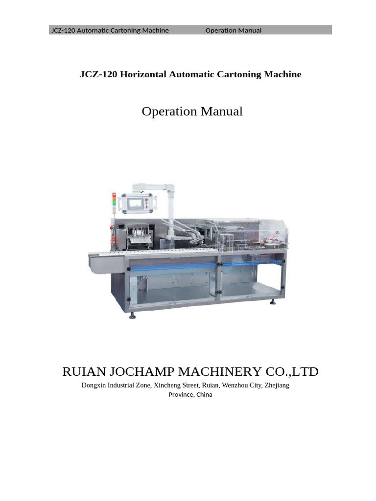 USER MANUAL OF JCZ-120 Automatic Cartoning Machine | PDF | Machines | Screw