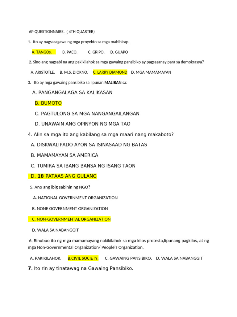 Ap Questionnaire | PDF