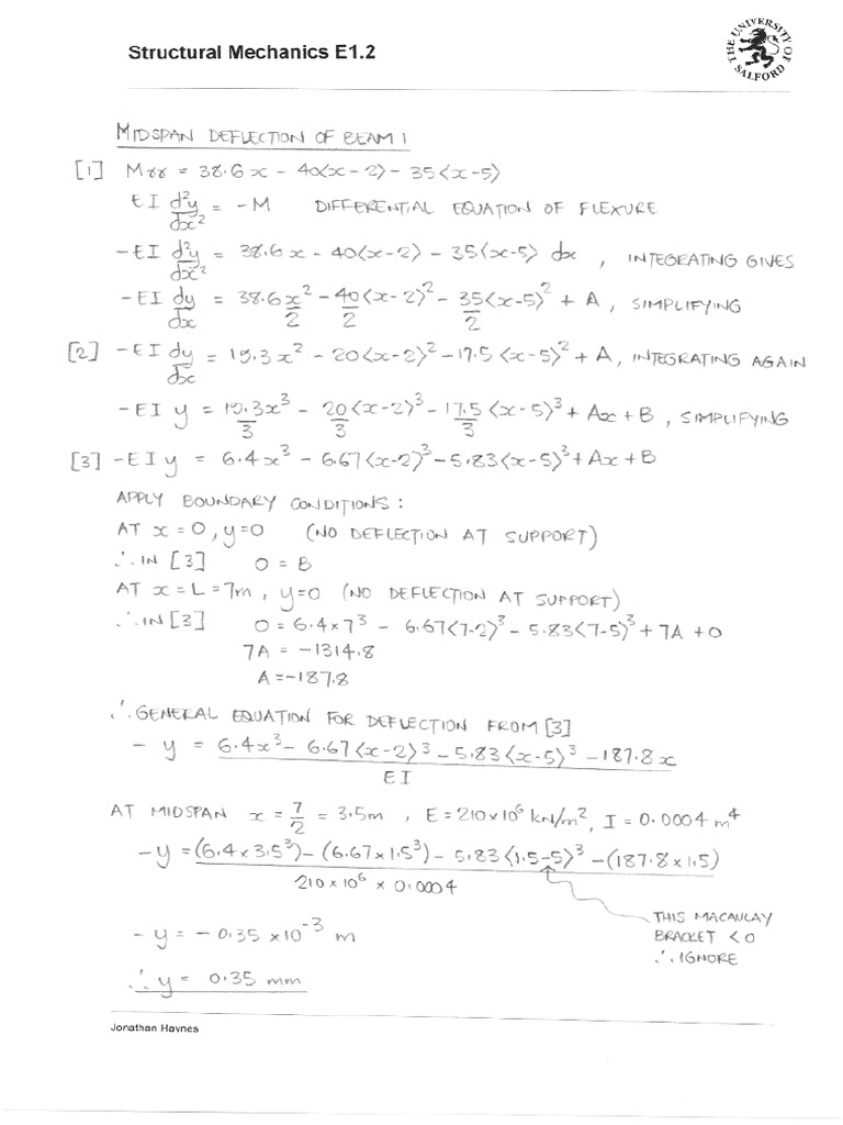 Deflection + Strain Energy Solutions | PDF