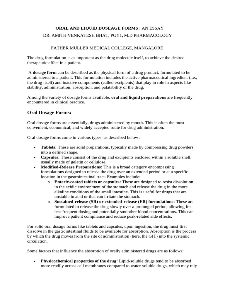 Oral and Liquid Dosage Forms Explained | PDF | Pharmaceutical ...