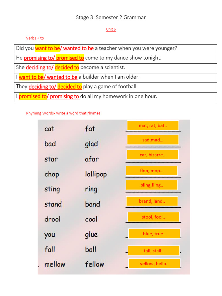 Stage 3 Semester 2 Grammar (Answers) | PDF | Linguistics | Grammar