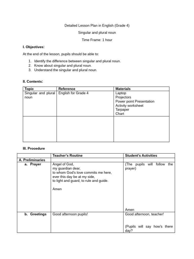 Lesson Plan Grade 5 Final 2.00 | PDF | Plural | Noun