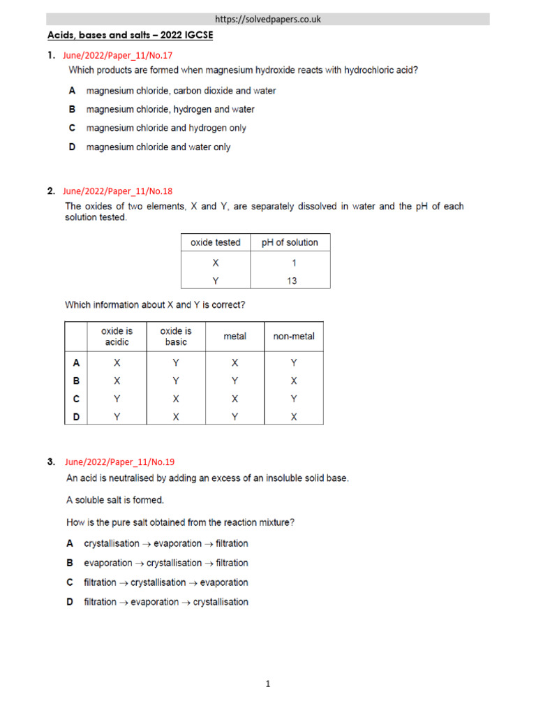 2022J Acids Bases and Salts IGCSE | PDF