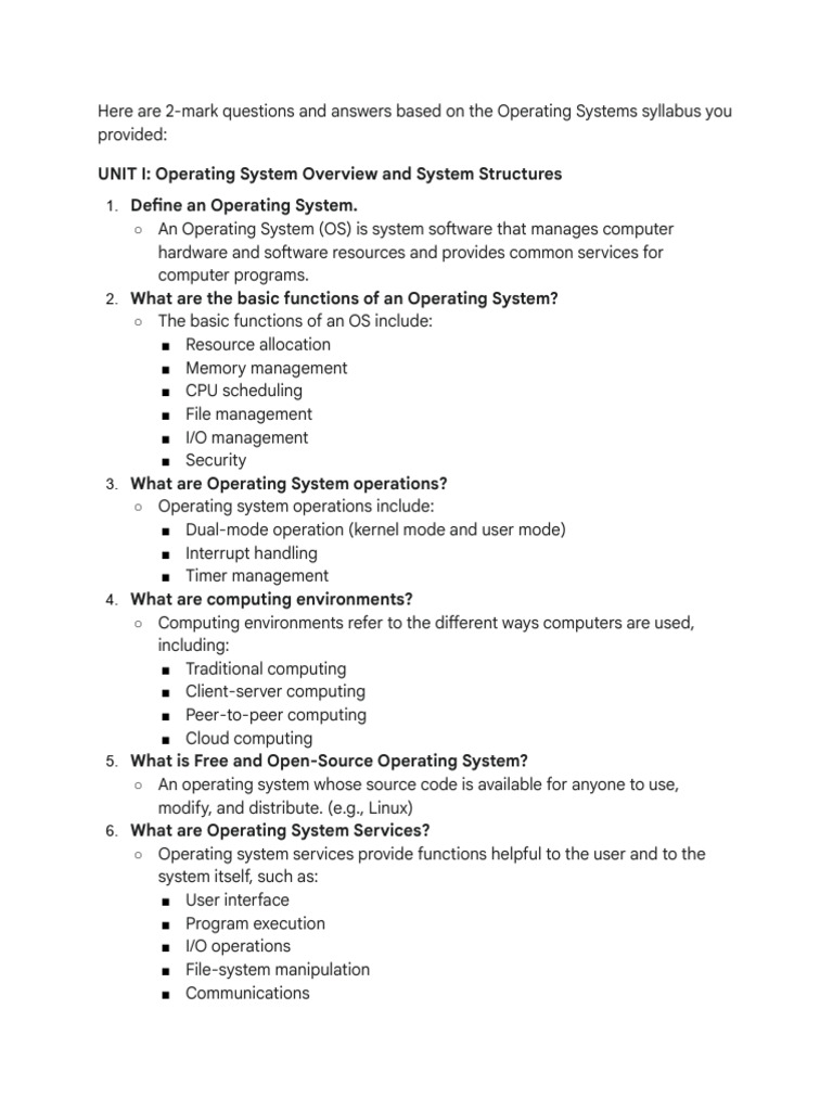Operating Systems 2-Mark Questions and Answers | PDF | Operating System | Computer File