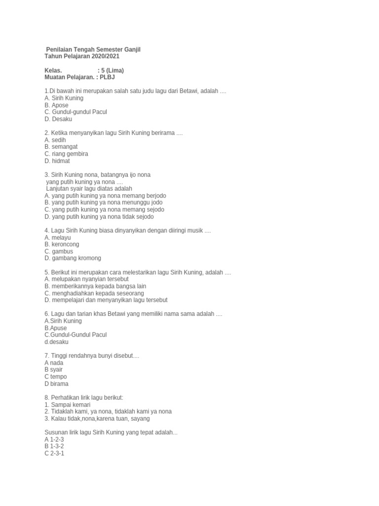 SOAL PLBJ SEM 1 | PDF