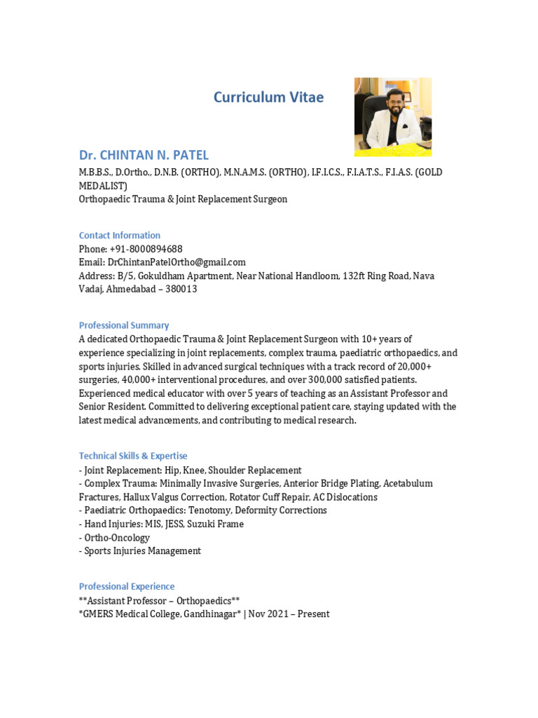 DR Chintankumar N Patel Orthopaedic Suregon Curriculum Vitae | PDF ...