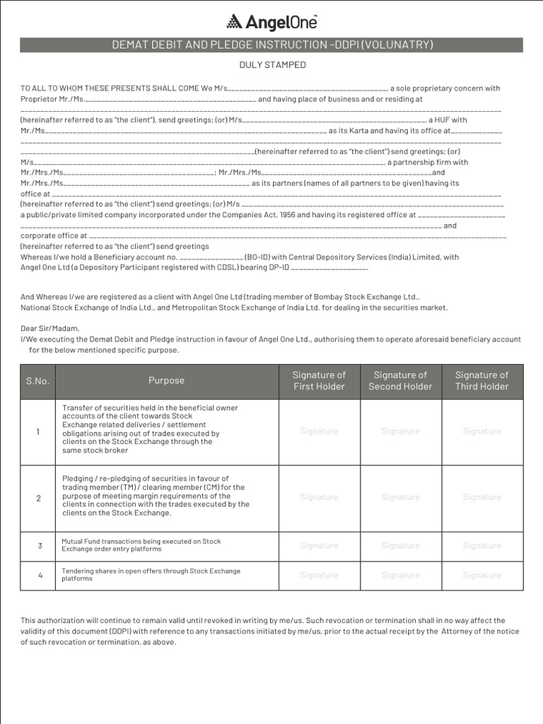 Non Individual DDPI POA - 18112022 | PDF | Securities (Finance) | Stocks