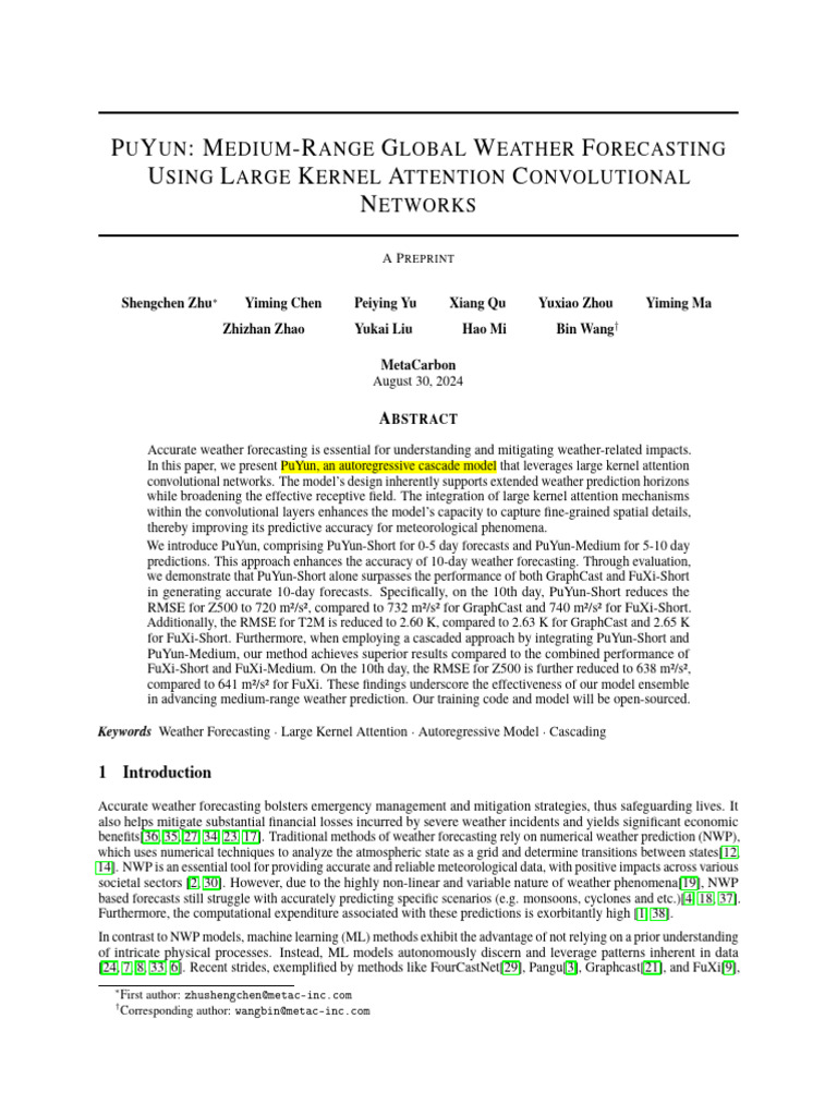 PuYun: Advanced Weather Forecasting Model | PDF | Numerical Weather ...