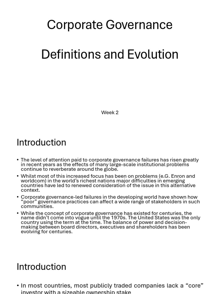BMT 2 - Definitions and Evolution Corporate Governance | PDF ...