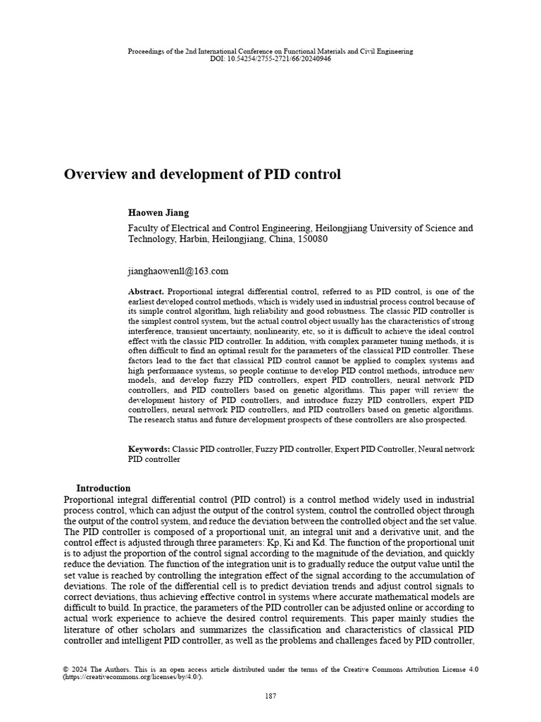 Overview and Development of PID Control | PDF | Fuzzy Logic | Control Theory