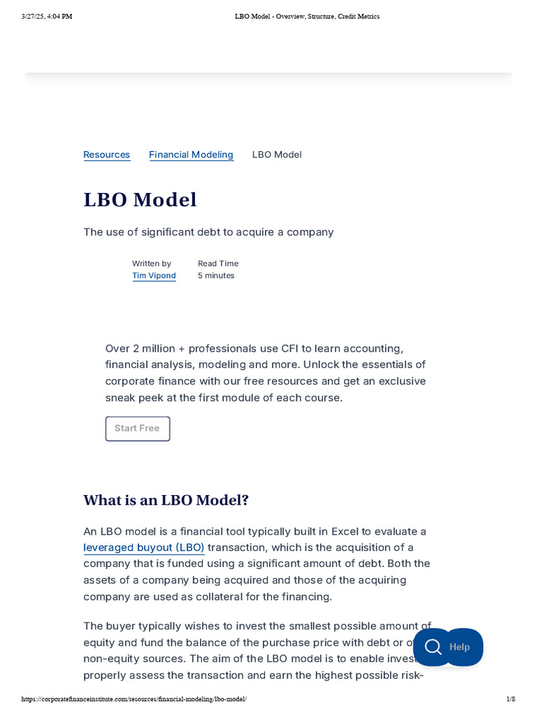 LBO Model - Overview, Structure, Credit Metrics | PDF | Leveraged ...