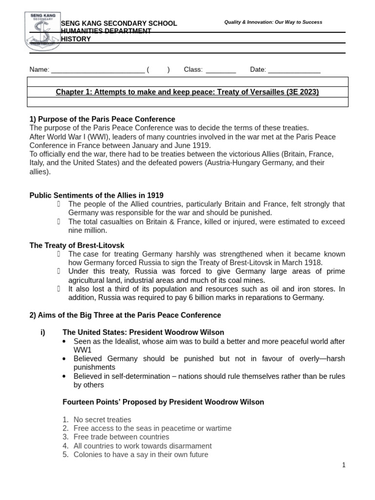 Treaty of Versailies History | PDF | World War I Reparations | Treaty ...