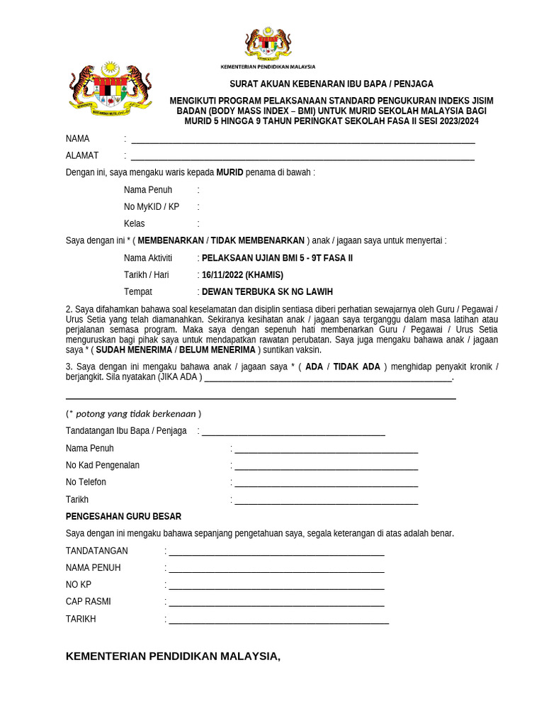 Surat Akuan Kebenaran Ibu Bapa | PDF