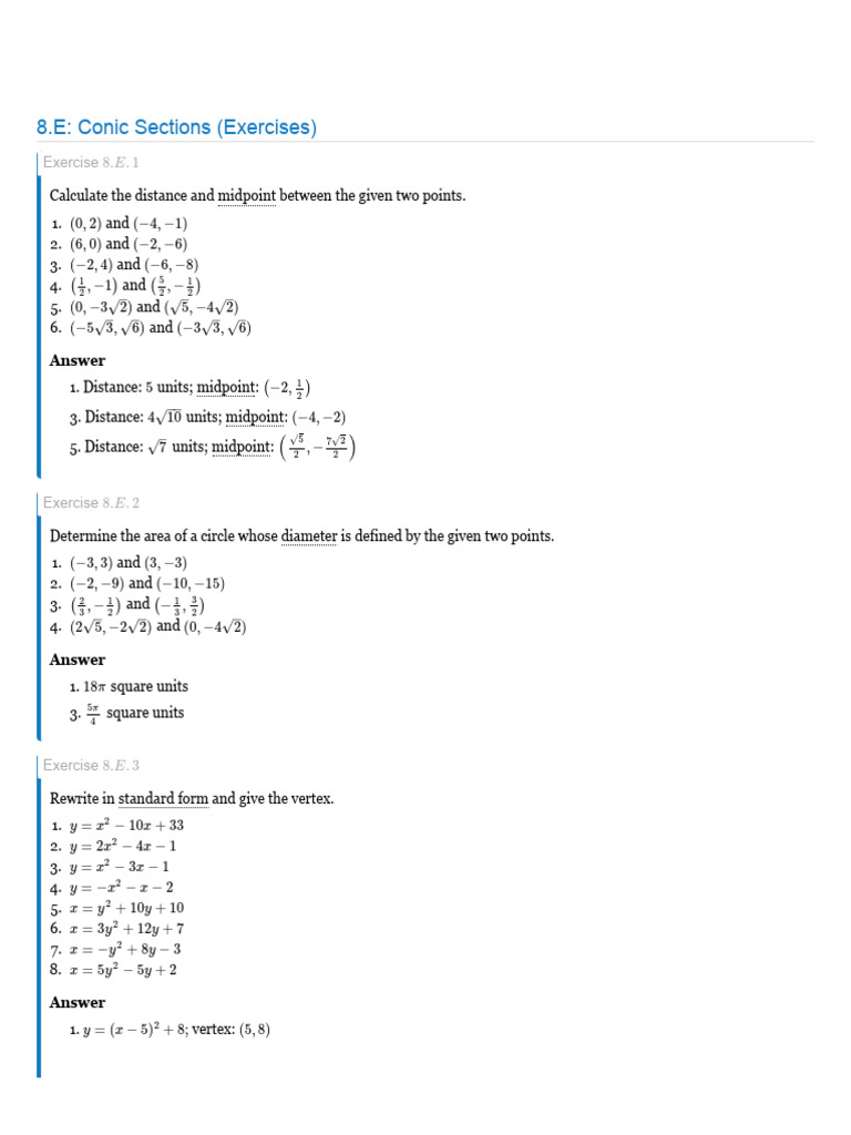 8.E - Conic Sections (Exercises) - Mathematics LibreTexts | PDF ...
