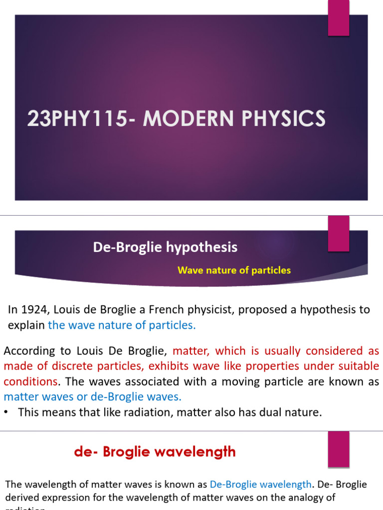 de-Broglie hypothesis, Uncertainty principle | PDF | Waves | Wavelength