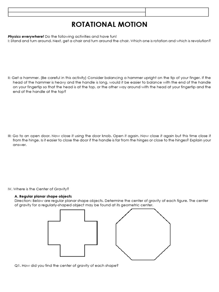 Understanding Rotational Motion Activities | PDF