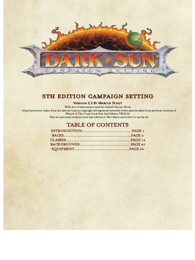 DARK SUN 5E - The Homebrewery | PDF | Dwarf (Dungeons & Dragons) | Elf (Dungeons & Dragons)