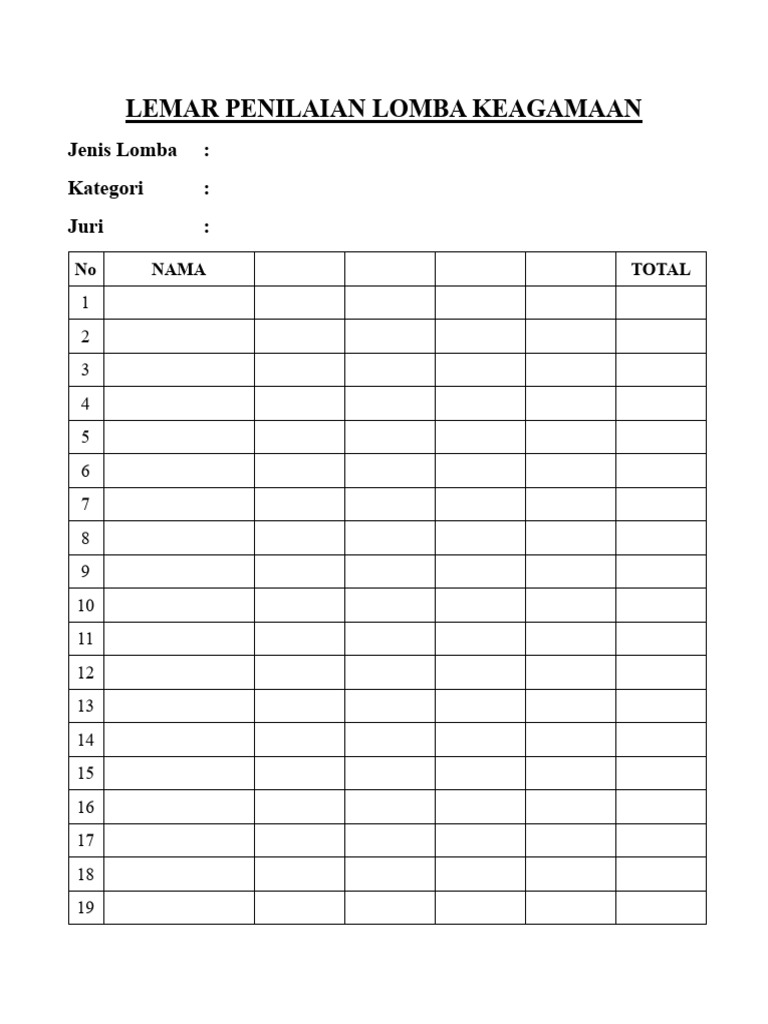 Lemar Penilaian Lomba Keagamaan | PDF