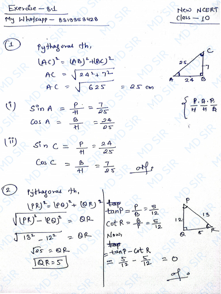 Class 10 New Ncert Introduction To Trigonometry Notes by MD Sir | PDF