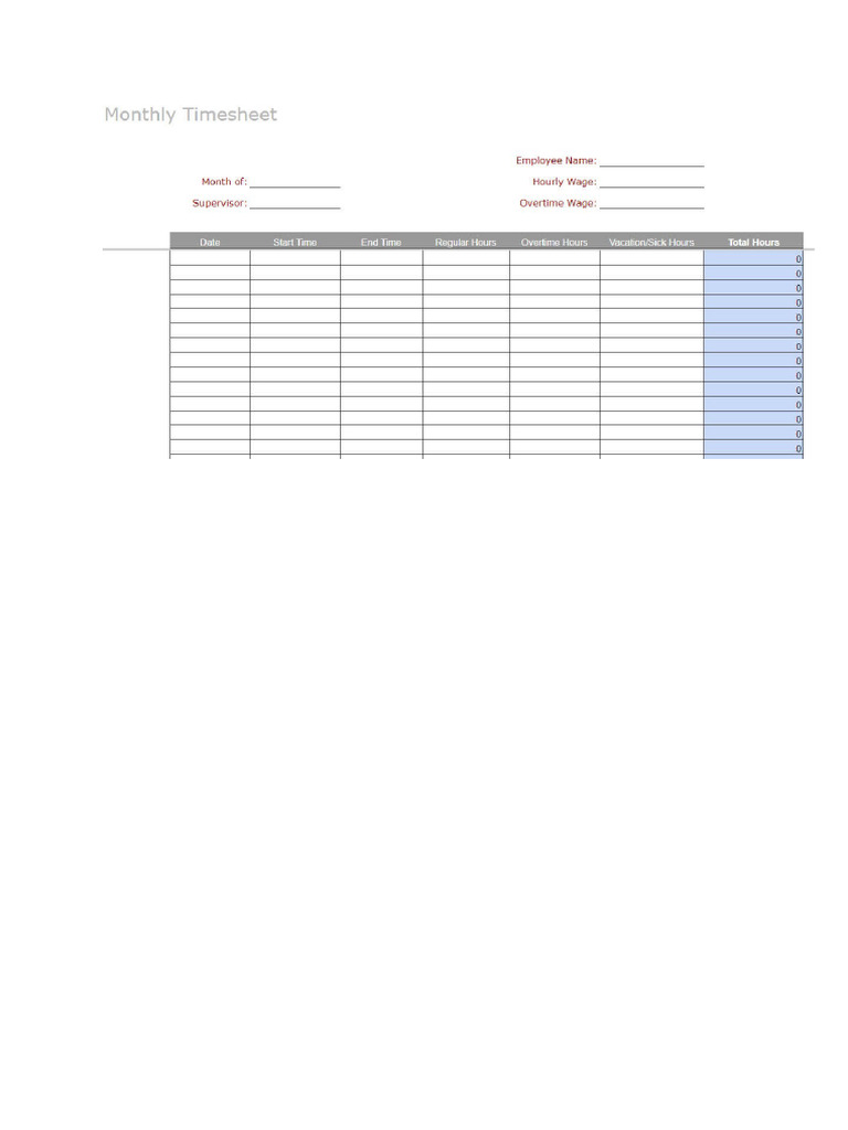 Printable Time Sheets Templates 8.Jpg | PDF