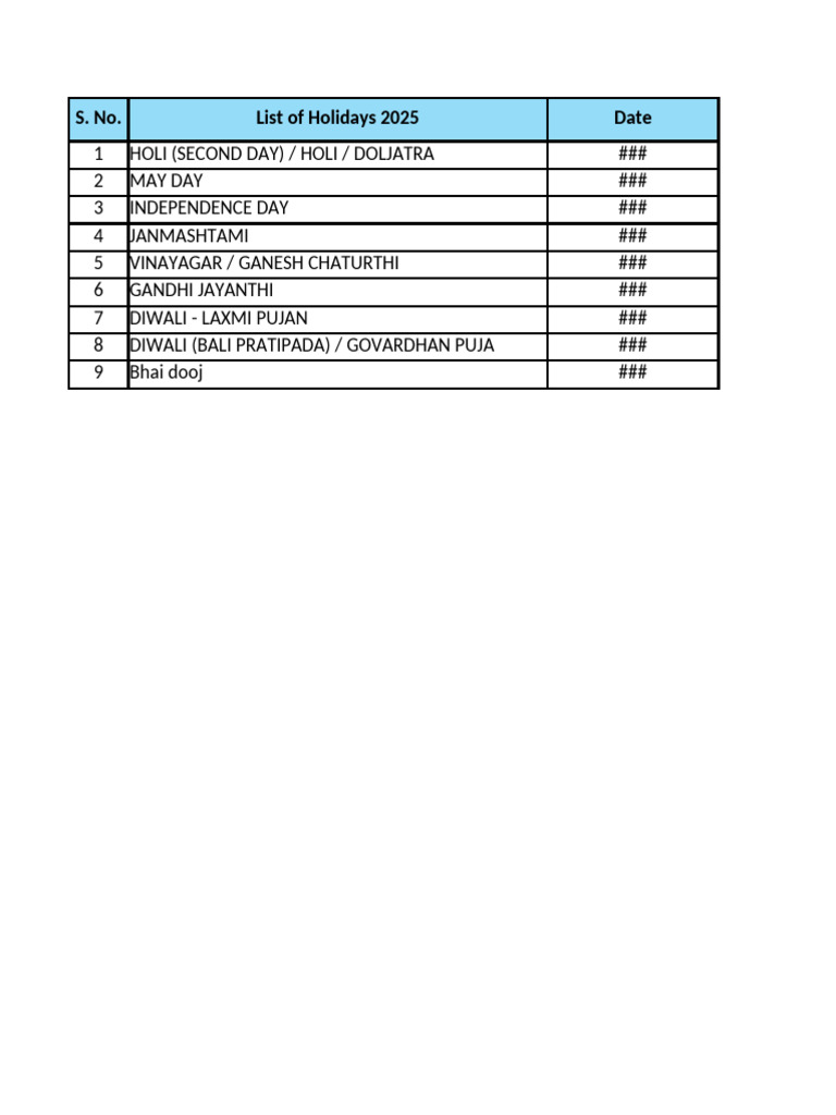 List of Holidays | PDF