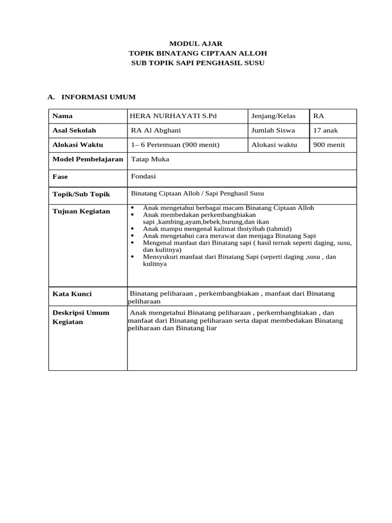 Modul Binatang Sapi Al Abghani | PDF