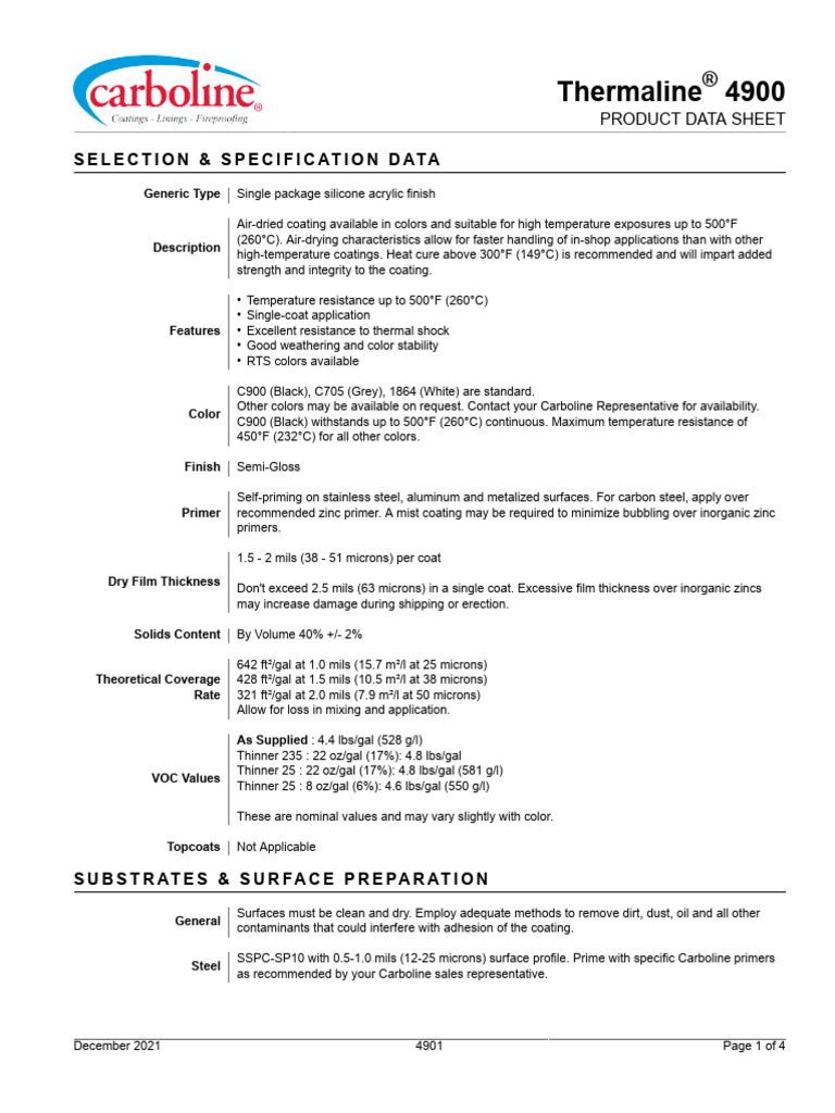 Paint - Thermaline 4900 Datasheet | PDF | Shelf Life | Paint