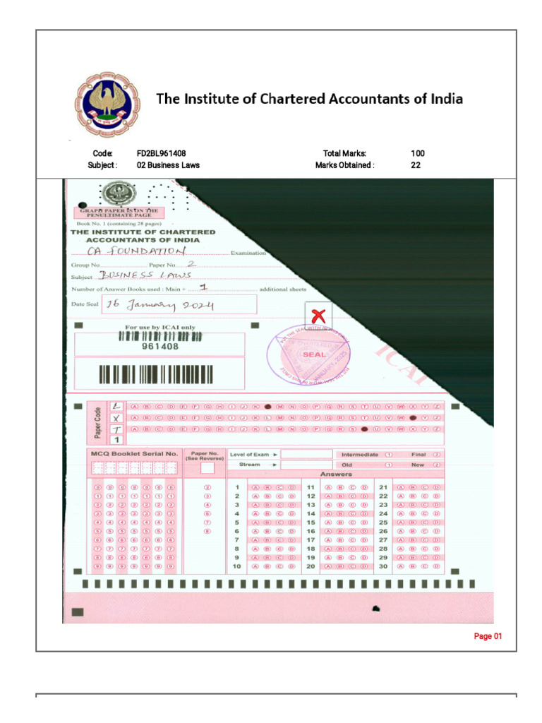 CA Foundation Business Law Answer Sheet | PDF