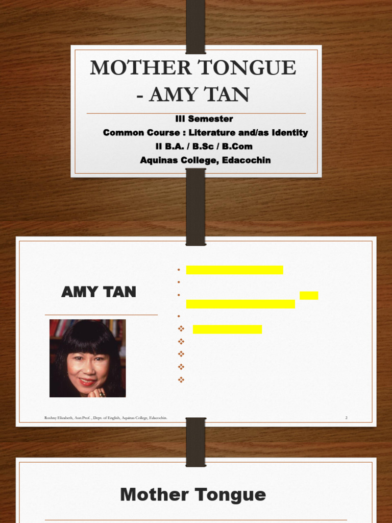 Amy Tan's Mother Tongue: Identity & Language | PDF | English Language ...