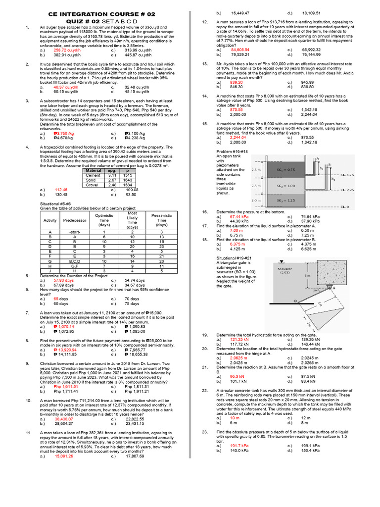CE ITG # 02 - Quiz - 02 Key Answer | PDF | Interest | Loans
