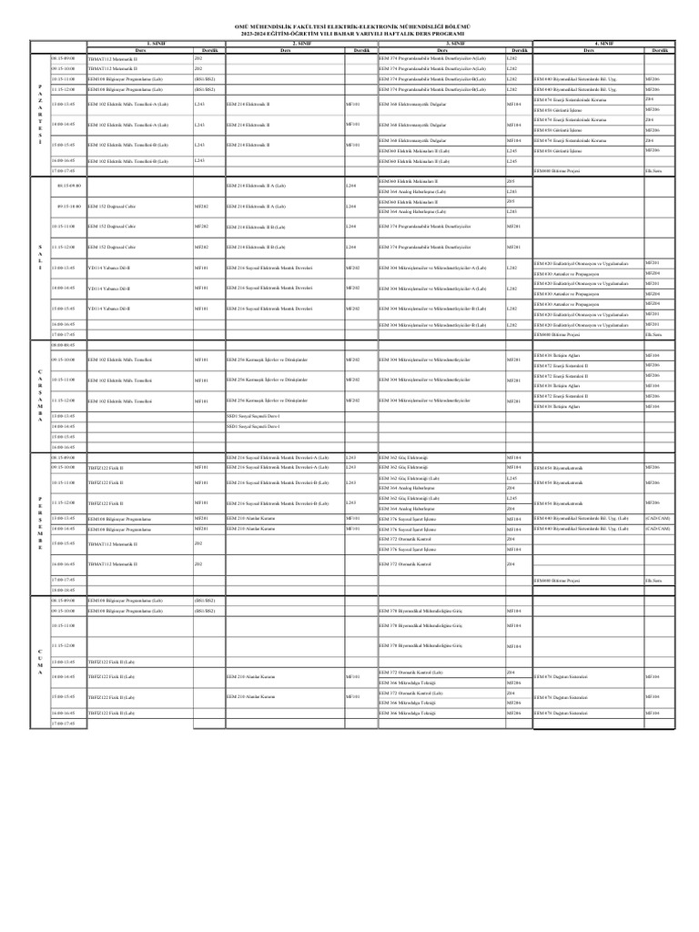 2023-2024 Eem Bahar Ders Programi | PDF