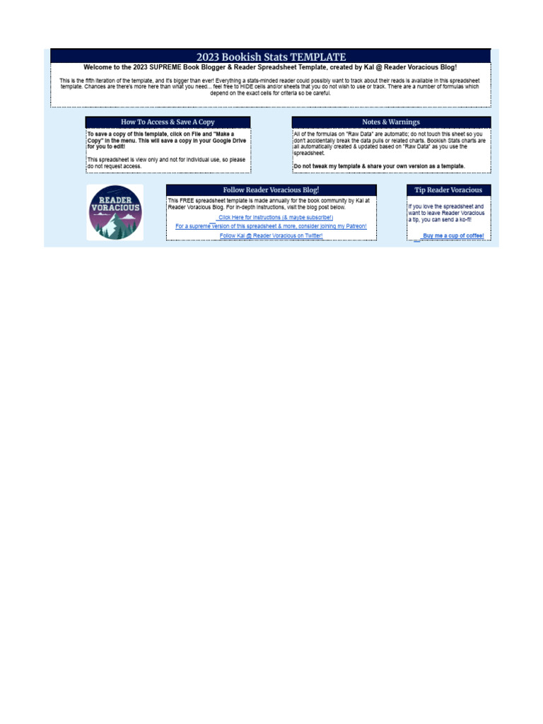 2023 Book Blogger Spreadsheet Template by Reader Voracious | PDF ...