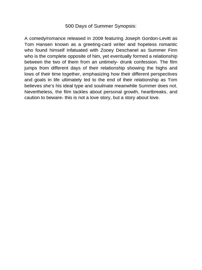 500 Days of Summer Synopsis | PDF