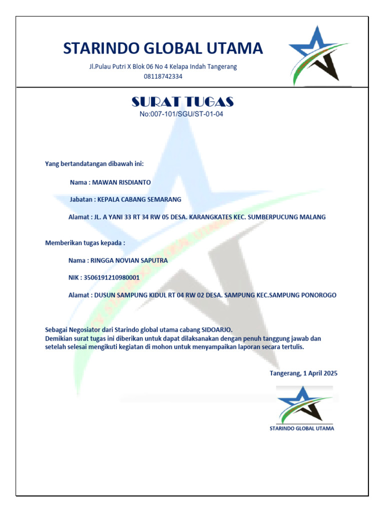 Surat Tugas Ringga | PDF