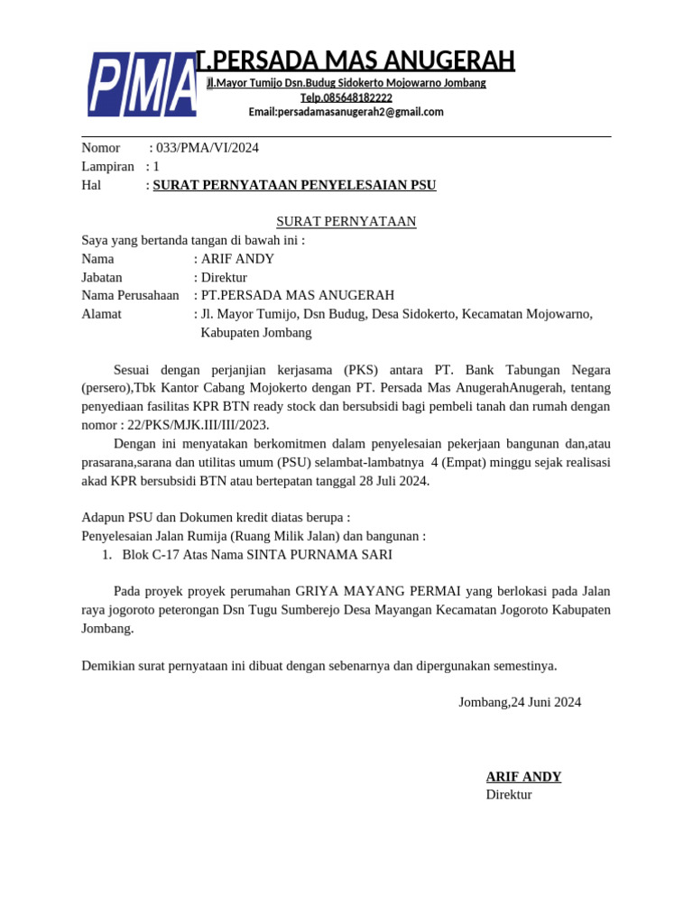 Surat_PSU_Sinta[1] | PDF