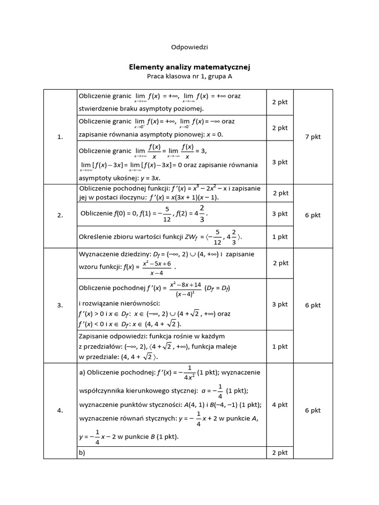 Klasowki KL 3 ZR 2 Elementy Analizy Matem Odpowiedzi | PDF