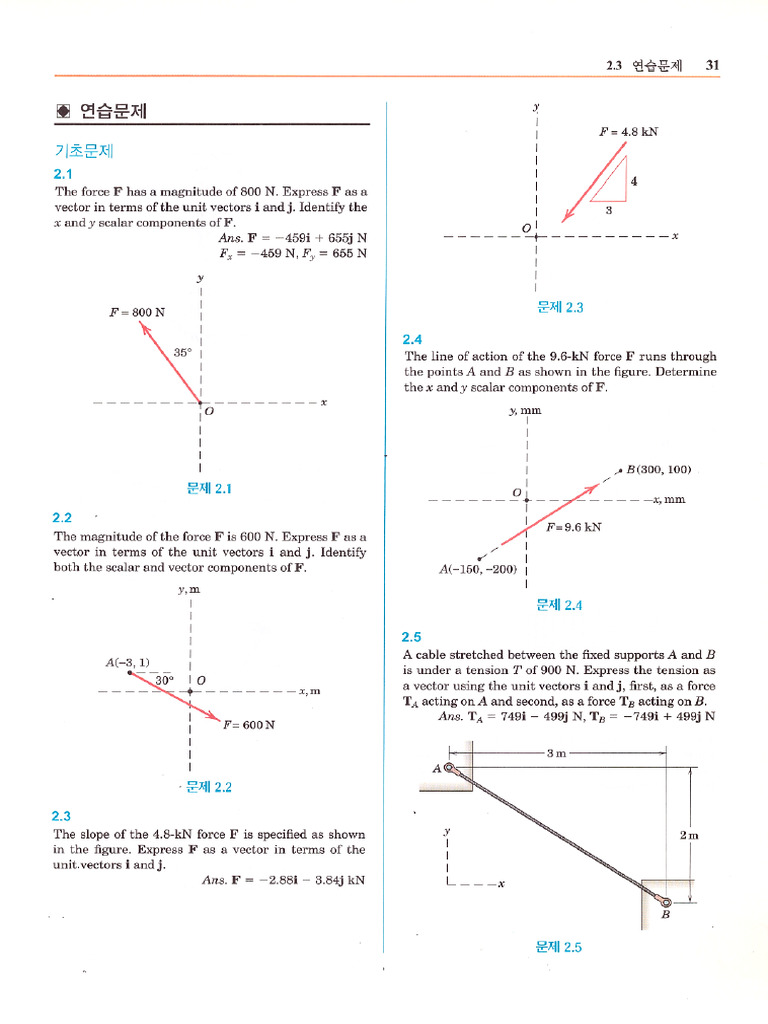 (PDF) Statics M Ch2 p31-36 힘계 힘 Prob1-28 | PDF
