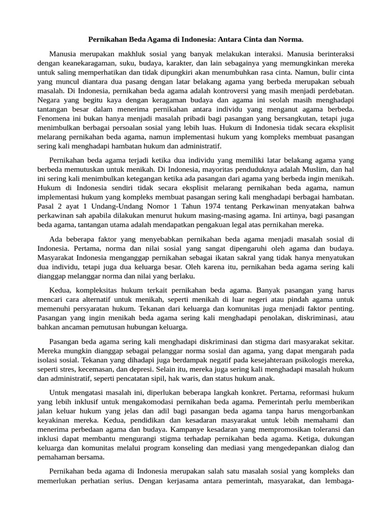 ESAI PERNIKAHAN BEDA AGAMA | PDF