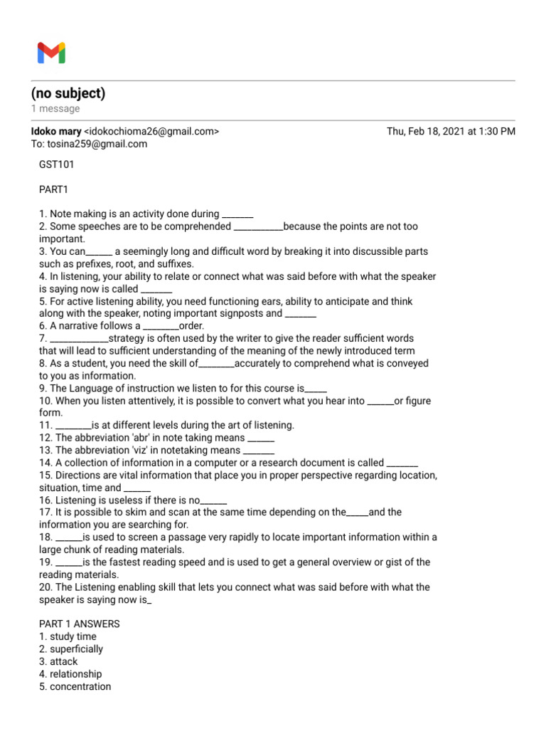 GST 101 Past Question - 221121 - 092047 | PDF | Reading Comprehension | Semantics