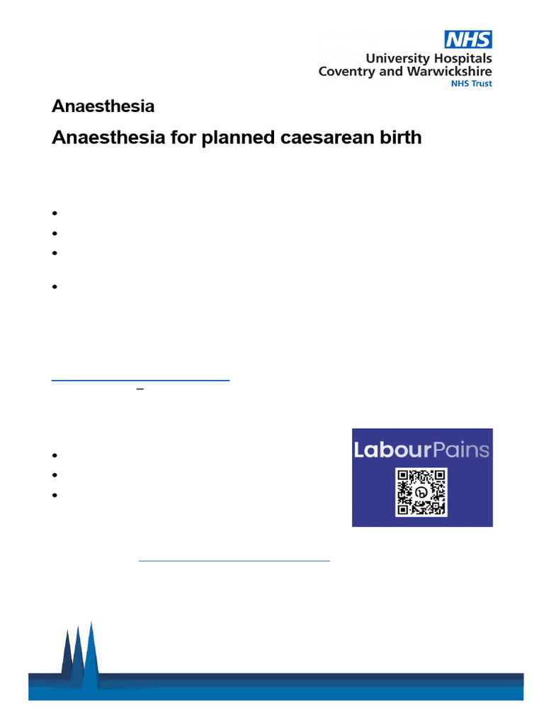Anaesthesia For Planned Caesarean Birth | PDF | Anesthesia | Caesarean Section