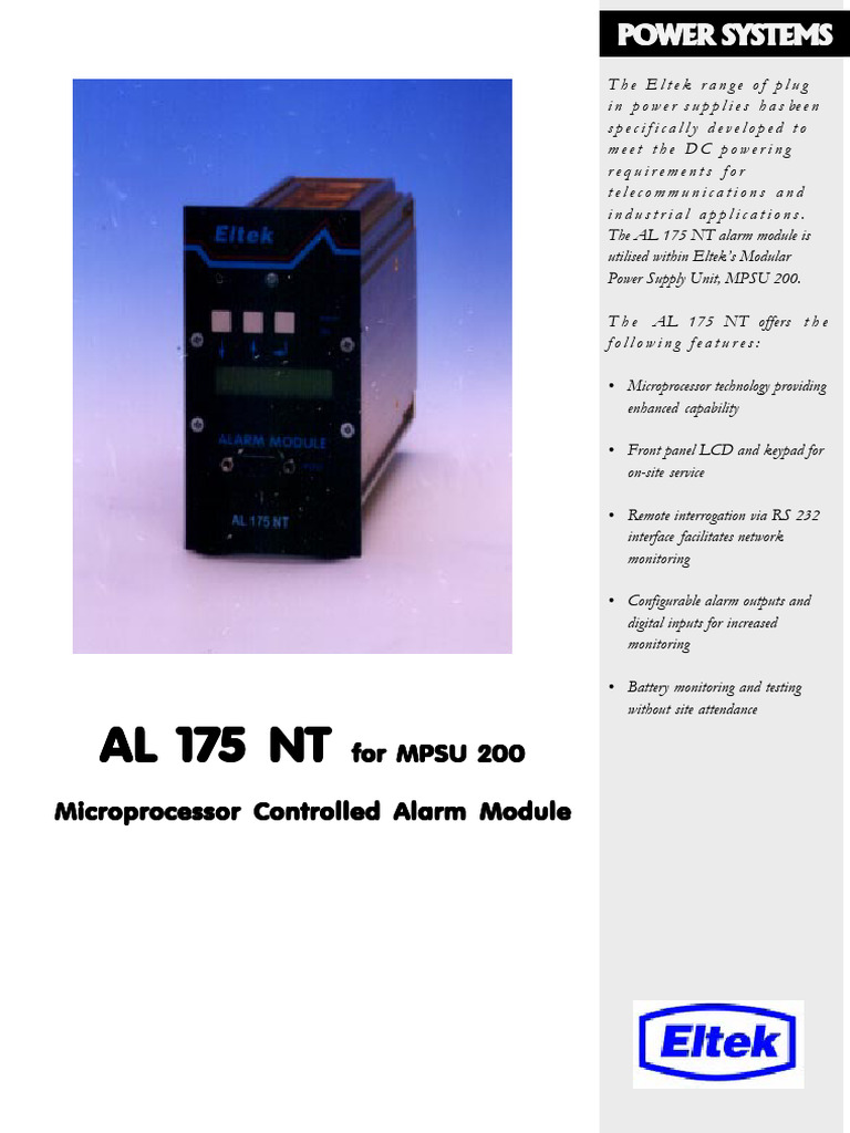 Eltek AL-175-NT Datasheet (MPSU200) | PDF | Power Supply | Electronics