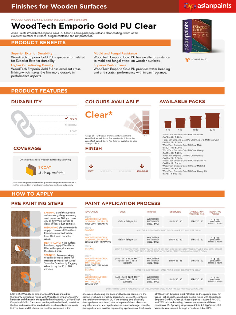 Woodtech Emporio Gold Pu Clear | PDF | Paint | Materials