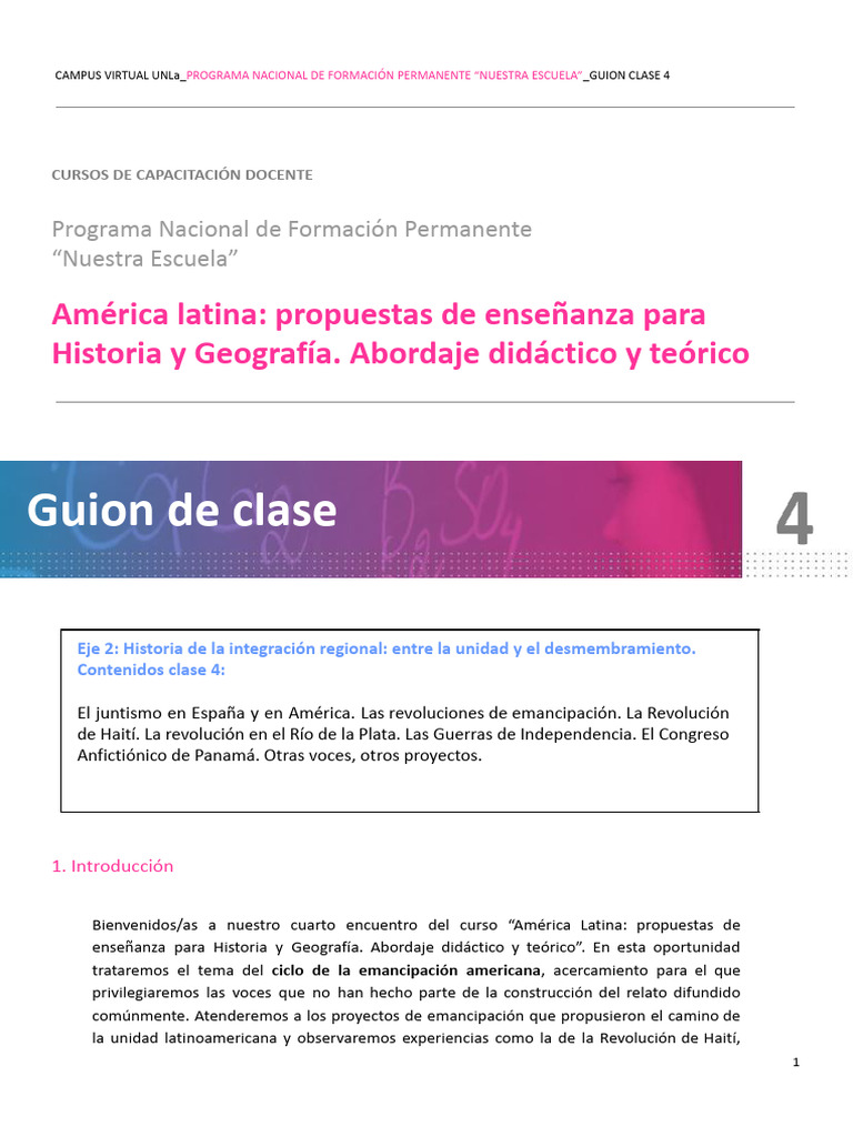 Guion de Clase 4 - América Latina Entre La Unidad y El Desmembramiento ...