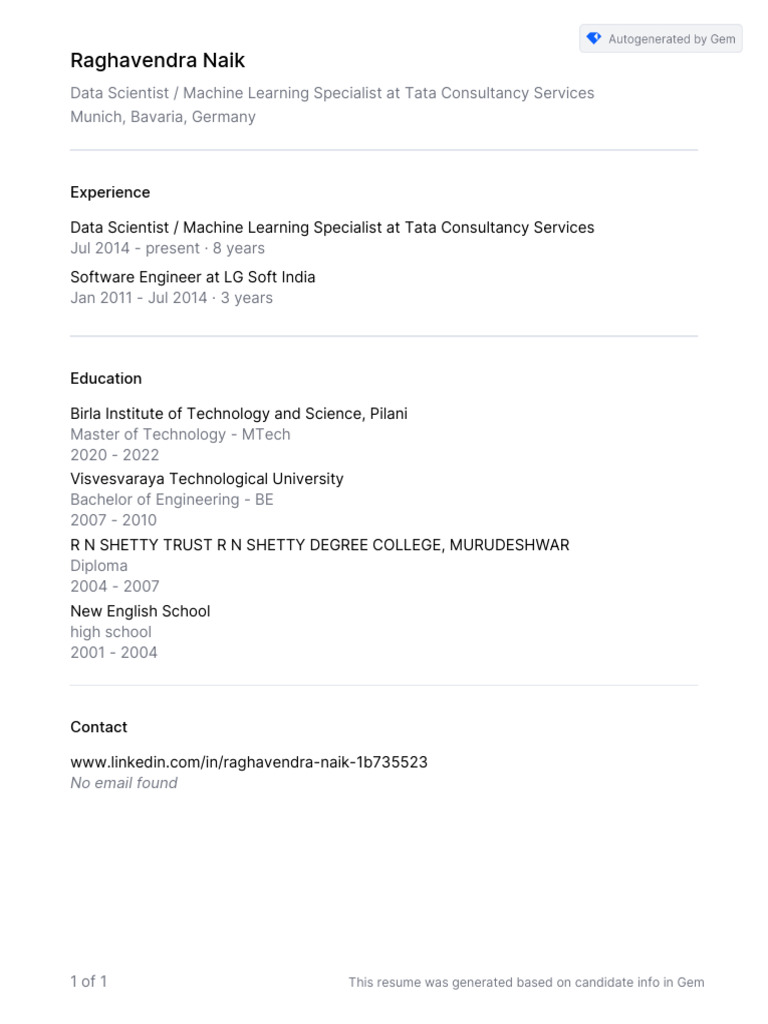 Raghavendra Naik: Experience | PDF