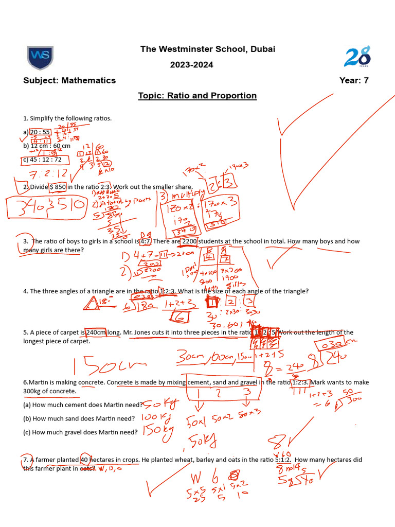Year 7 - Ratio and Proportion - PDF - PDF Expert | PDF
