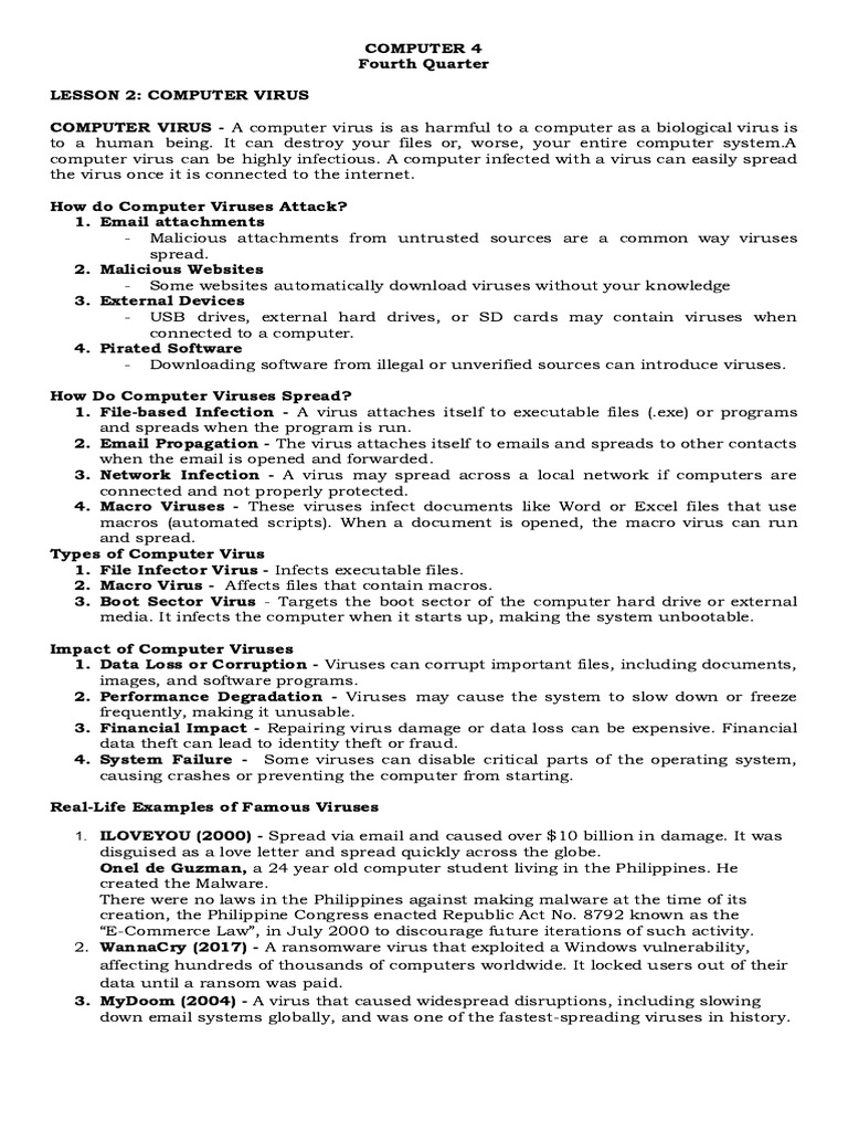 Reviewer - Lesson 2 - Computer Virus | PDF | Computer Virus | Malware