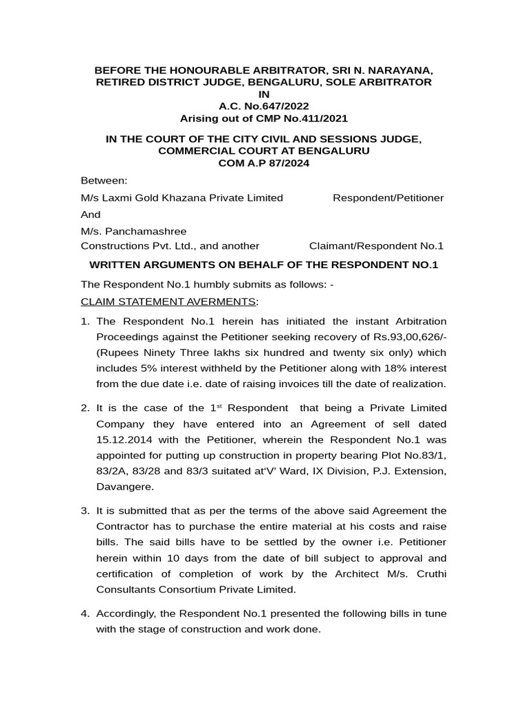 Panchamashri - Written Arguments | PDF | Arbitration | Arbitral Tribunal